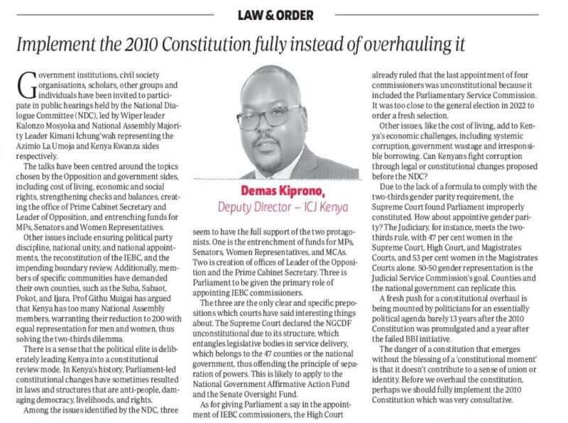 Implement The 2010 Constitution Fully Instead Of Overhauling It - ICJ Kenya